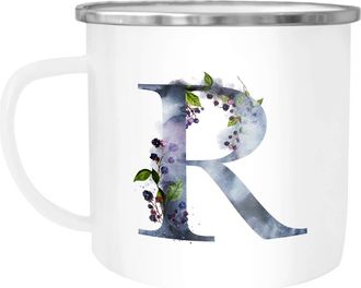 Autiga Emaille Tasse Becher Buchstaben-Tasse R Alphabet Monogram Zeichen Tasse mit Buchstabe wei&szlig;-metall unisize