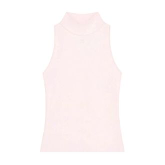 Courr&egrave;ges Femme, Tops, Rose, Taille: 38 FR Logo Ribbed-knit Crop Top