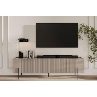 BOBOCHIC Bobochic - Meuble tv 4 portes 200 cm mathilde plateau effet marbre et pieds noirs Beige