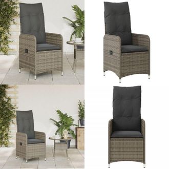 vidaXL Gartensessel Verstellbar mit Kissen Grau Poly Rattan - Gartenstuhl - Relaxsessel - Loungesessel - Outdoor M&ouml;bel - Rattan Sessel - Home & Living