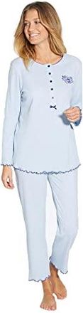 Lingerelle Pyjama Manches Longues Coton Bio - Femme - Taille : 58/60 - Couleur : Bleu