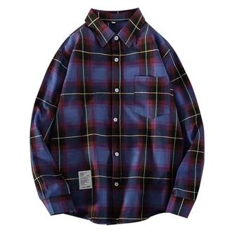 Generic Chemise boutonn&eacute;e &agrave; carreaux pour homme, manches longues, coupe ample, confortable, l&eacute;g&egrave;re, classique et respirante, haut basique essentiel, haut doux