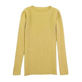 Generic Pull Femme Col V pour Femmes Automne Et Hiver, Rond, Coupe Ajustée, Haut À Manches Longues, Couche Intérieure Chaude, (Yellow, M) Pulls sous Roulé Cha