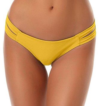 SHEKINI Maillot de Bain Brésilien pour Femme - String Bikini Bottom Thong Panty Sexy Bas de Maillots Taille Basse - Tanga Slip de Bain (X-Large, Jaune)