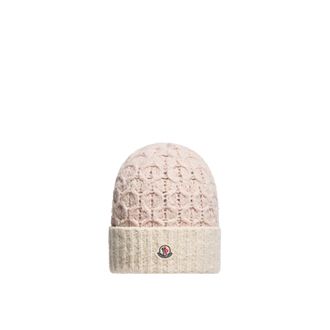 Moncler Moncler Bonnet En M&eacute;lange De Laine Moulin&eacute;e Torsad&eacute;e, Femme, Rose, Taille: Uni