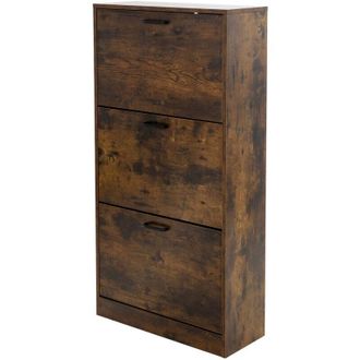 ML Design ML-Design Schuhschrank mit 3 Klappf&auml;chern, Dunkelbraun, 60x24x120,5cm, Vintage, schmal, Schuhkipper f&uuml;r 18 Paar Schuhe, Schuhregal f&uuml;r