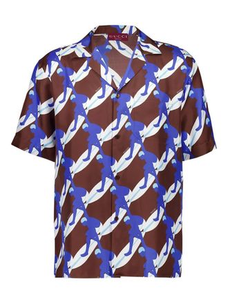Gucci Seidenhemd mit Print - Braun