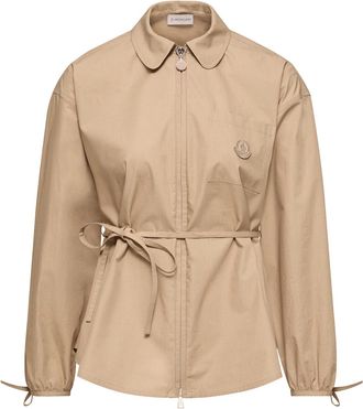 Moncler Moncler Surchemise Zipp&eacute;e En Popeline De Coton, Femme, Beige, Taille: 38
