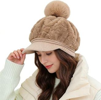 Generic Bonnet Femme - Chapeau dHiver Chaud avec Pompon D&eacute;coration,Bonnet de Ski avec Visi&egrave;re Neige - pour Voyage Randonn&eacute;e Ski Sport dHiver Trajets Quotidien