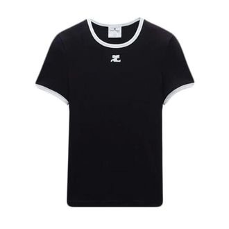 Courr&egrave;ges Femme, Tops, Noir, Taille: 42 FR T-shirt Signature Contrast