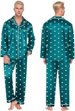 Generic Cadeau de Saint-Valentin 2026 doux et confortable : ensemble de vêtements pour couple avec imprimé coeur, parfait pour les loisirs décontractés, Vert,