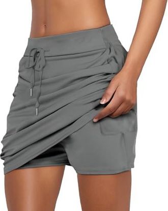 Generico Jupe d&eacute;t&eacute; l&eacute;g&egrave;re 2 en 1 avec short int&eacute;gr&eacute;, gris, XX-Large