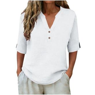 Generic T-shirt en lin pour femme, t-shirt d&eacute;t&eacute; basique &agrave; manches courtes d&eacute;contract&eacute; ample, t-shirt de sport pour femme, surdimensionn&eacute;, tendance, t-shirt d&eacute;