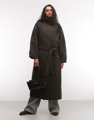 Weekday manteau ceintur&eacute; en laine m&eacute;lang&eacute;e &agrave; col chemin&eacute;e, kaki-Vert