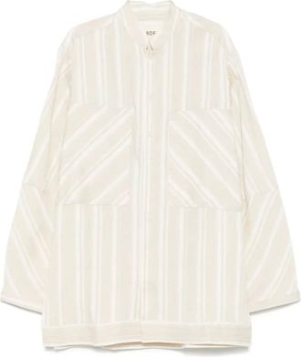 Mordecai Mordecai, Homme, Chemises, Beige, Taille: L Chemise Ray&eacute;e &agrave; Col Oriental
