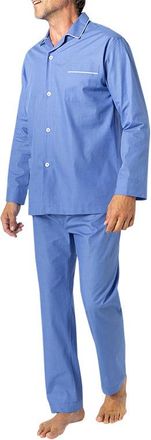 Novila Herren Pyjama blau Baumwolle unifarben