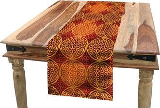 Abakuhaus viktorianisch Tischläufer, Blume Mittelalterliche Töne, Esszimmer Küche Rechteckiger Dekorativer Tischläufer, 40 x 300 cm, Rot Orange