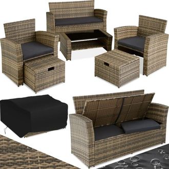 TecTake Tectake - Salon de jardin Modena 3+2+1 avec housse protection
