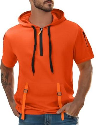 Generic Sweat &agrave; capuche uni printemps 2026 pour homme avec fermeture &eacute;clair quart de long, chandail l&eacute;ger surdimensionn&eacute; avec v&ecirc;tements pour entra&icirc;nement int&eacute;