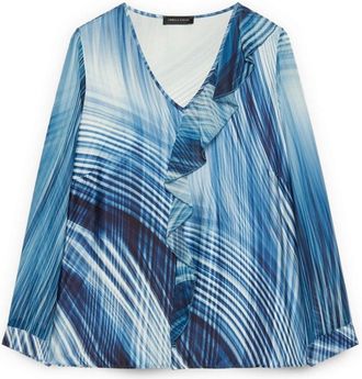 Fiorella Rubino Femme, Blouses et Chemises, Bleu, Taille: 50 FR Blouse imprim&eacute;e en viscose avec volants
