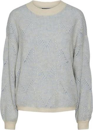 Pieces Pcjenna Ls O-Neck Knit Noos BC Pull en Tricot, Whitecap Gray/Detail:Faded Denim, XL Femme