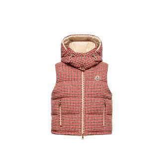 Moncler Moncler Doudoune Sans Manches En Laine &Agrave; Motif Pied-de-poule Niverolle, Femme, Rose, Taille: 00