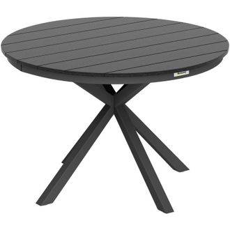 OUTSUNNY Table de jardin ronde 4 personnes dia. 118 cm pi&egrave;tement alu plateau lattes effet bois teck noir