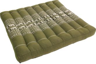 Guru Shop Sitzkissen, Bodenkissen, Bodenmatte Thai, aus Kapok, 50x50 cm - Gr&uuml;n