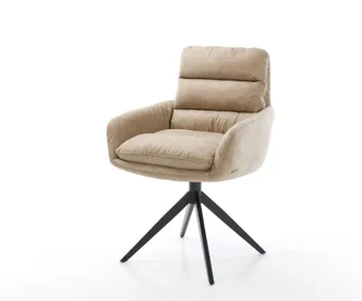 DELIFE Esszimmerstuhl Abelia-Flex mit Armlehnen Mikrofaser Beige Vintage Kreuzgestell breit Schwarz, Esszimmerst&uuml;hle