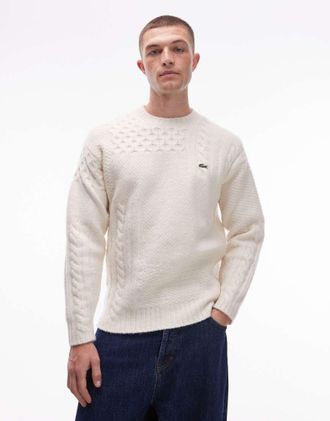 Lacoste Pull en maille &eacute;paisse - Cr&egrave;me-Blanc