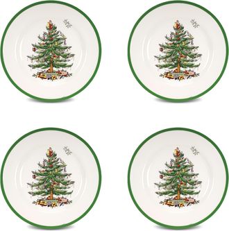 Spode Christmas Tree 25,4 cm Essteller-Set mit 4 St&uuml;ck - Geschirr im Weihnachtsdesign (gr&uuml;n)
