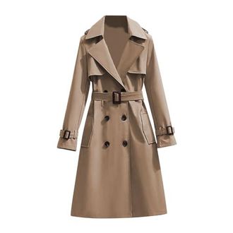 Onsoyours Manteau Long pour Femme Trench-coat Chaud Hiver Veste Coat Manches Longues A Kaki XXL