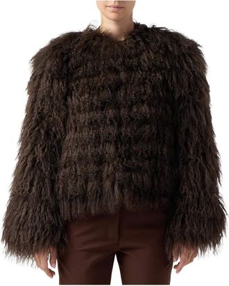 Federica Tosi Pelliccia Corta Mongolia - Femme - Vestes - Brun - Taille: 36 FR