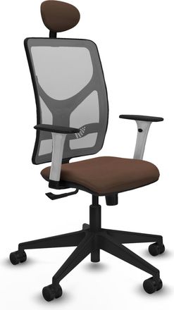 Piqueras y Crespo B&uuml;rostuhl mit wei&szlig;en und schwarzen Armlehnen, h&ouml;henverstellbare Lendenwirbelst&uuml;tze und festes Kopfteil, ausgestattet mit 3 Positionen, Grau/Dunkelbrau