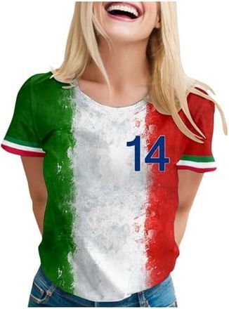 Generic T-shirt &agrave; manches courtes et col rond imprim&eacute; italien pour femme Printemps &eacute;t&eacute; 2026, bleu, 3XL