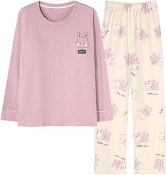Minetom Pyjama Femme Ensemble de Pyjama 2 Pièces Vêtements de Nuit Col Rond Manche Longue Haut avec Soutien-Gorge Intégré et Bas de Pyjama Pantalon A Beige M