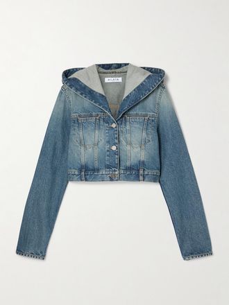 Alaia Verkürzte Jeansjacke Mit Kapuze - Blau