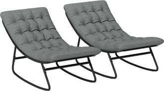 OUTSUNNY Lot de 2 fauteuils &agrave; bascule de jardin avec matelas style Chesterfield acier noir tissu gris