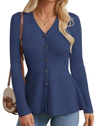 Grace Karin Cardigan pour femme - Ligne A - Manches longues - Cardigan - Automne - Loisirs - Bol&eacute;ro - Veste &eacute;l&eacute;gante, gris/bleu, XXL
