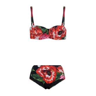 Dolce & Gabbana Zweiteiliger Badeanzug mit Blumenmuster - - Swimwear - Damen - Rot - L