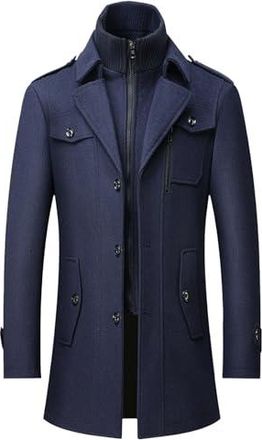 Generic Manteau thermique en laine m&eacute;lang&eacute;e pour homme - M-5XL - Grande taille - Trench &agrave; simple boutonnage - Blazer &agrave; col crant&eacute;, bleu, XXL