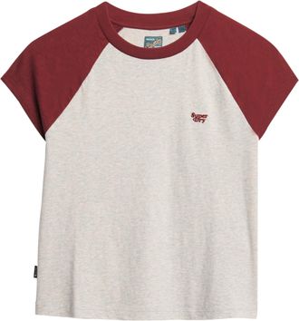 Superdry Damen Essential Raglan-T-Shirt aus Bio-Baumwolle mit Logo Intensives Burgunderrot/Gletschergrau 40