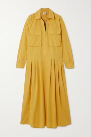 Tod's Midi-hemdblusenkleid Aus Baumwollpopeline Mit Falten - Gelb