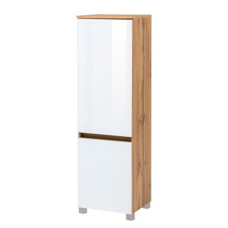 Casa home24 Midischrank Tira 40 x 130 x 35cm Weiß/Glas Weiß/Eiche Wotan Dekor