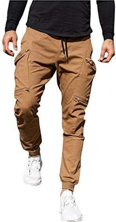 Generic Pantalon cargo pour homme - Noir - Respirant - Pour le printemps et lautomne - Pantalon de surv&ecirc;tement stretch avec poches - Pantalon patchwork confor