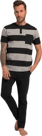 JP1880 Herren, Homewear, Oeko-TEX, Zweiteiler, T-Shirt mit Ringeln, Lange Hose, bis 8 XL Schlafanzug, schwarz, 5X-Large