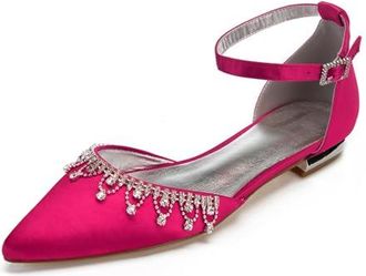 Generic Satin Chaussures De Mariage Mari&eacute;e Bout Pointu &Eacute;t&eacute; Plates Mariage Soir&eacute;e Chaussures Femmes 2Cm,Rose Red,36 EU