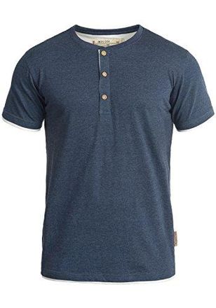 Indicode IDTony Homme T-Shirt &agrave; Manches Courtes Col Tunisien M&eacute;lange de Coton Regular Fit, Taille:M, Couleur:Navy Mix (420)