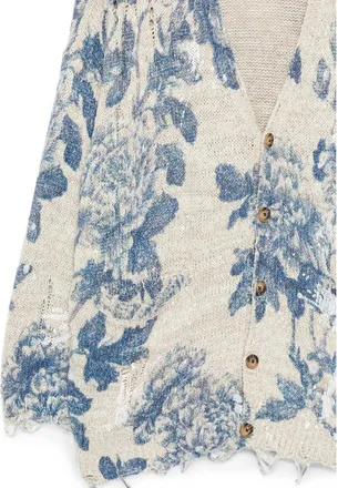 R13 Floral Print Linen-Cotton Cardigan - Blue