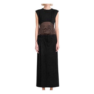 Marni Kontrastkleid aus Wolle und Satin - - Dresses - Damen - Schwarzk - S
